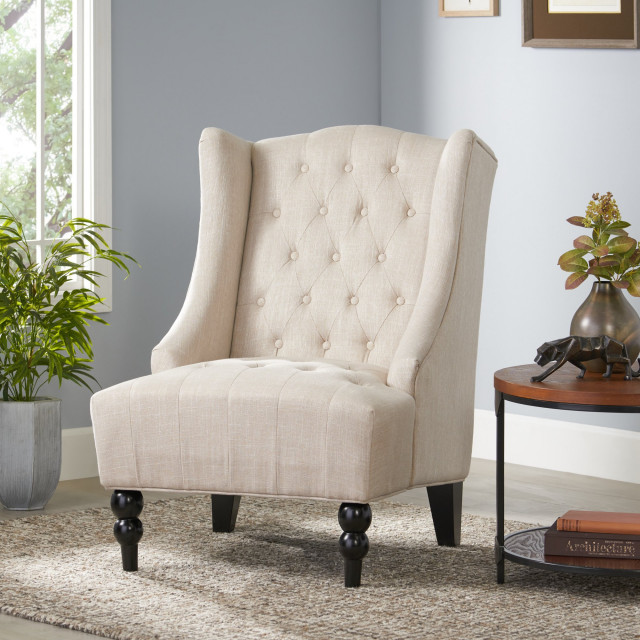 Plush Light Beige High-Back Club Chair, Classic Wingback, Oversized ...