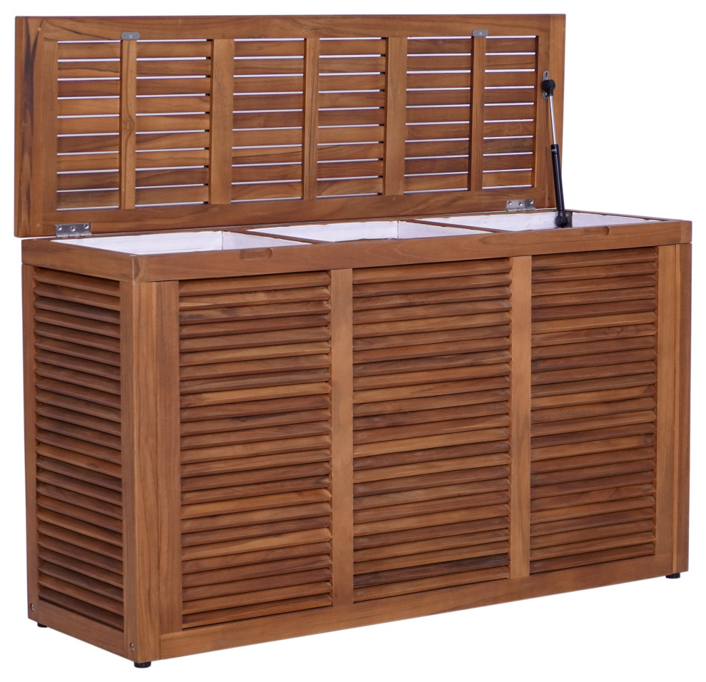 Nila Wall-Hugging Teak Louvered Hamper - Contemporary - Hampers - by ...