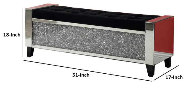 Benzara BM251182 Mirrored Bench With Tufted Fabric Seat/Faux Diamonds ...