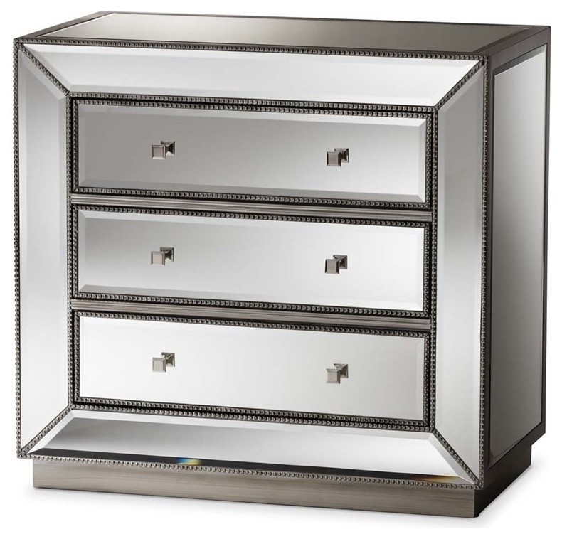 Hawthorne Collections 3-Drawer Mirrored MDF Wood Chest in Gray ...