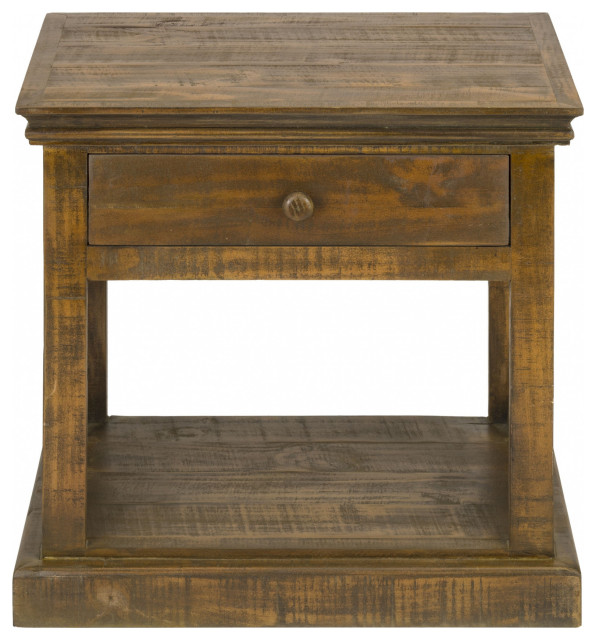 Rustic Maple Stain Wood Side Table With Drawer - Rustic - Side Tables ...