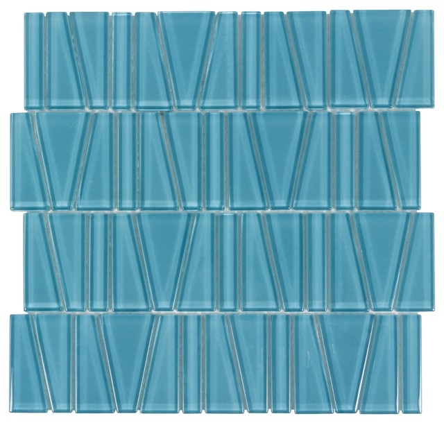 MTO0162 Modern Trapezoid Turquoise Glossy Glass Mosaic Tile ...