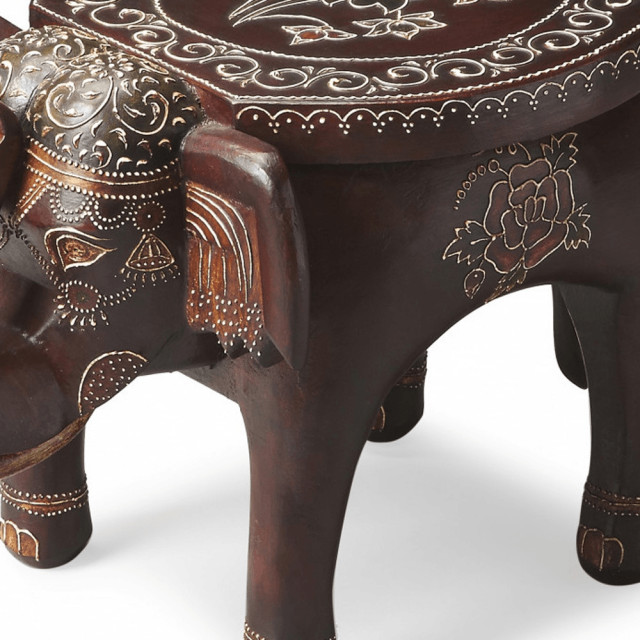 15" Warm Brown Hand Painted Floral 3D Elephant End Table ...
