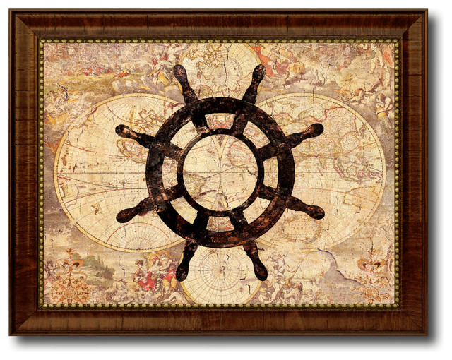 Wheel Vintage Nautical Map Print on Canvas with Picture Frame, 18"x23 ...