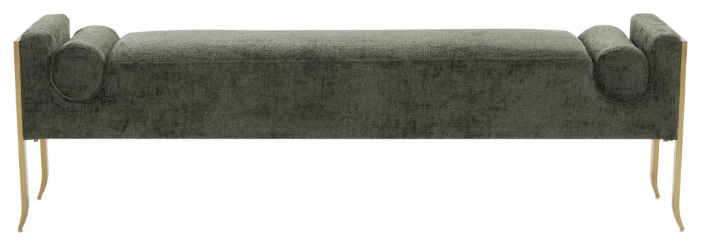 Ines Green Textured Velvet Bench - Contemporary - Upholstered Benches ...
