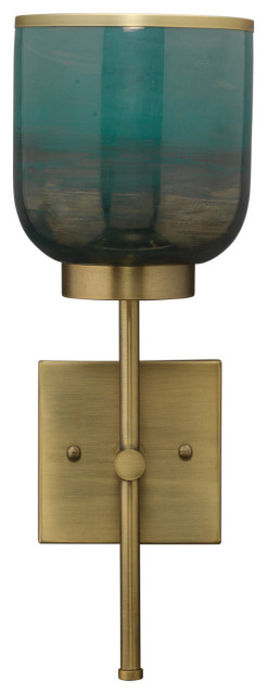 Elegant Dark Green Teal Glass Cup Wall Sconce Brass Arm Upward Downward ...