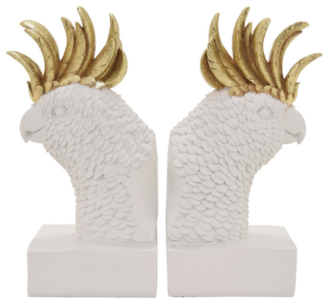 Plutus Brands Parrot Bookend, White Resin Set Of 2 - Tropical ...