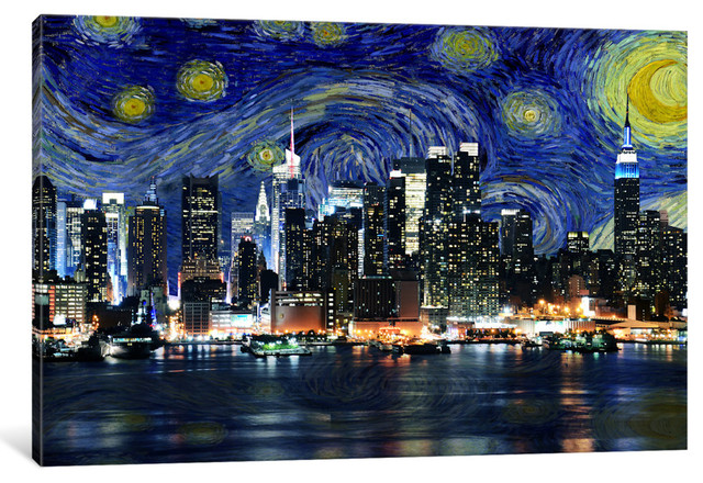 New York Starry Night Skyline by 5by5collective Art Print, 12" x 18" x ...