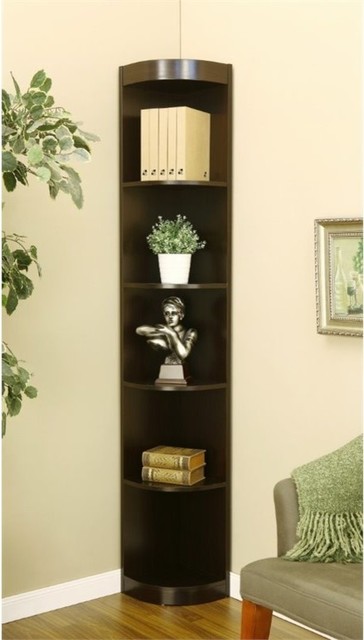 Furniture of America Maleena Wood 5-Shelf Corner Bookcase in Warm ...