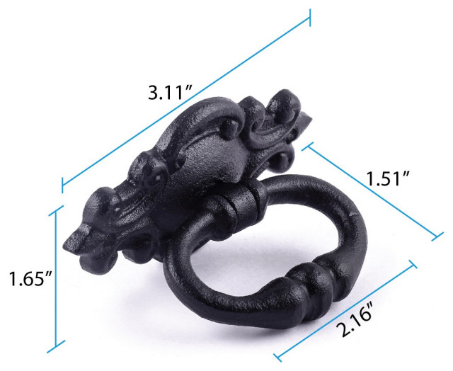 Black Cast Iron Cabinet Drawer Ring Pull Handle 3 1/8" Small Pull with Hardware - Traditional ...