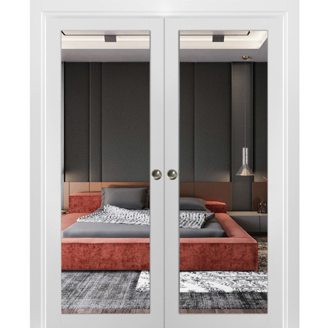 Sliding Interior French Double Pocket Doors | Lucia 1299 White Silk ...