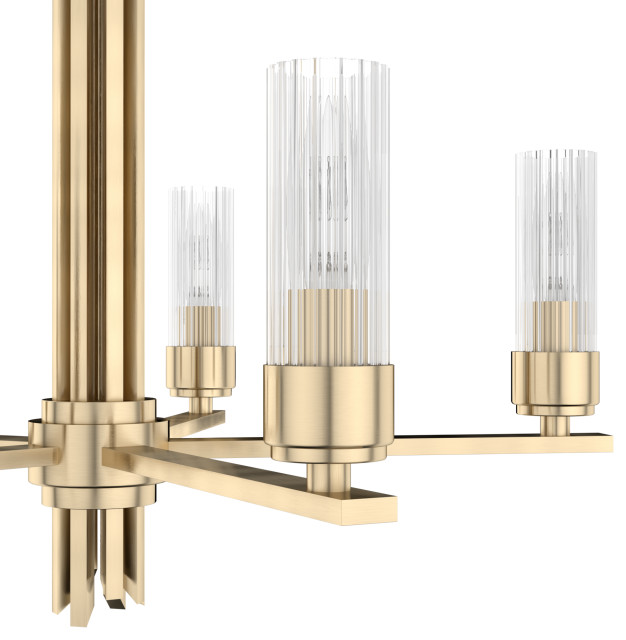 Gatz Alturas Gold, Ribbed Glass 5 Light Chandelier Ceiling ...