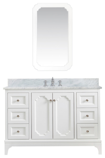 48" Single Sink White Marble Top Vanity, White, Waterfall Faucet ...