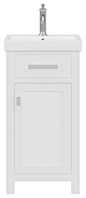 18" Integrated Ceramic Sink Top Vanity, Pure White, Modern Single ...