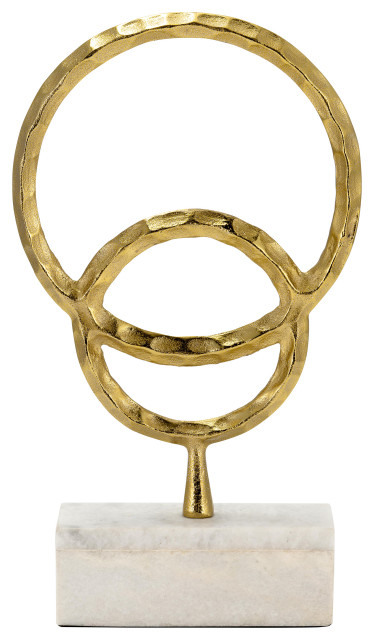 Metal/Marble, 17"H Double Ring Accent, Gold, 9x3x17 inches ...