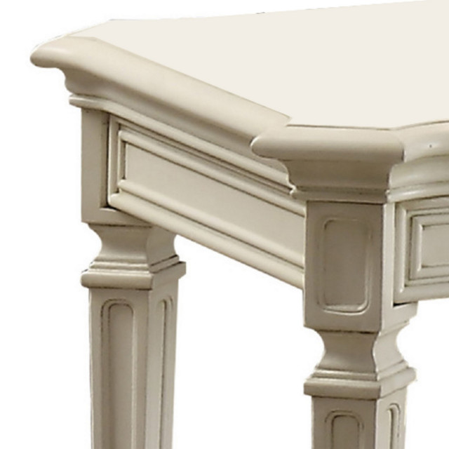 Transitional Wooden End Table with Tapered Recessed Legs, Antique White ...