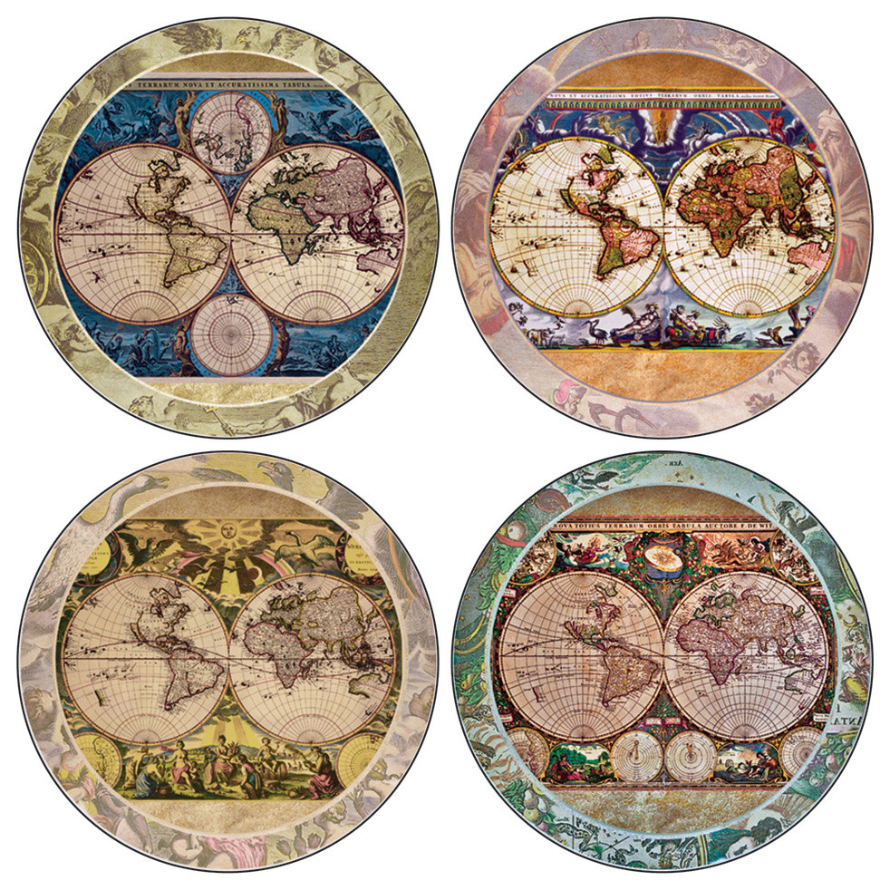 Old World Maps Stone Coasters, Set of 8, 4.5x1.38x1.38 - Traditional ...