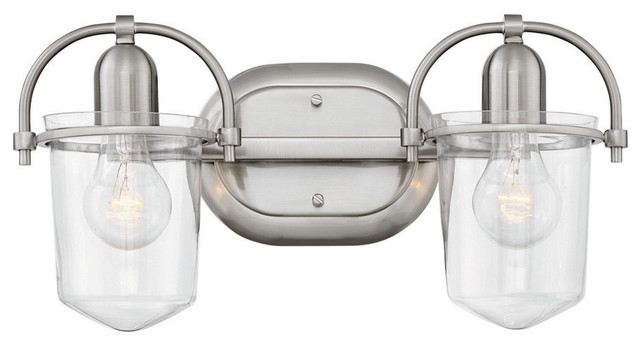 Clancy 2-Light Bath Vanity Brushed Nickel Clear Glass - Transitional ...
