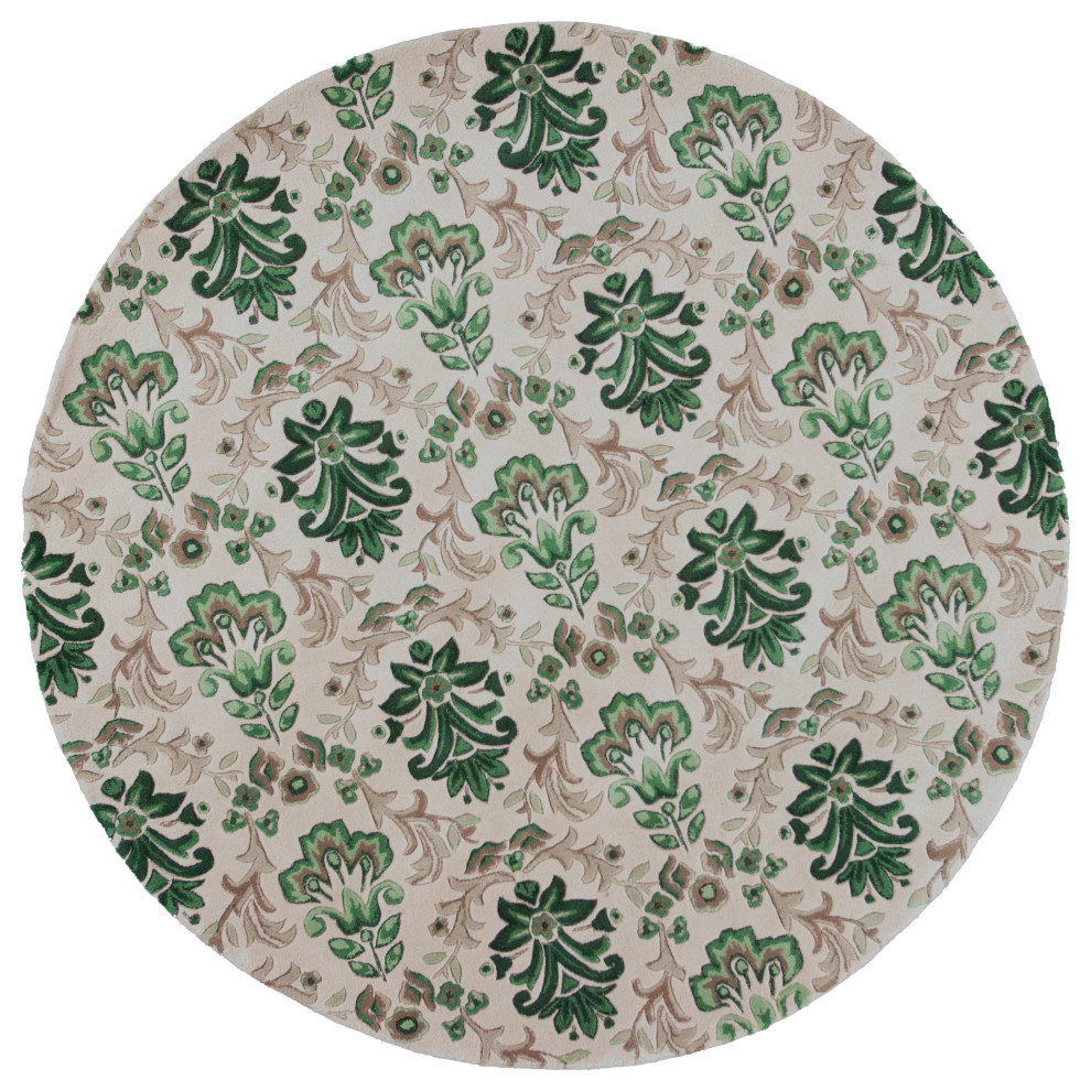 Emerald 9038 Ivory, Green Damask Rug, 7'6" Round - Contemporary - Area ...