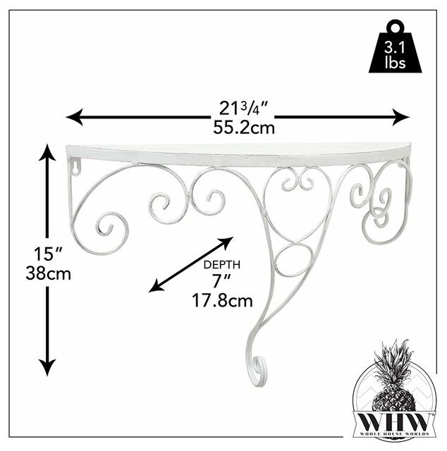 Madeline Half Moon Floating Shelf With Arabesque Bracket Support, 21.75 ...