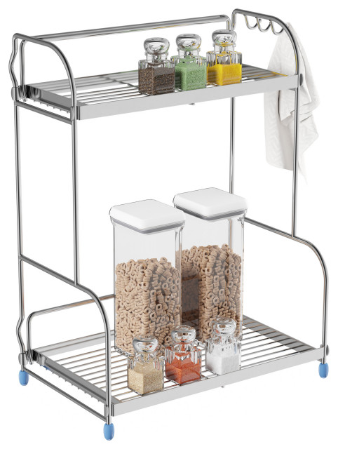 2-Tiered Kitchen Rack Freestanding Countertop Storage Shelves With 3 ...