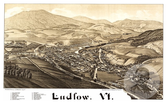 Historic Ludlow, VT Map 1885, Vintage Vermont Art Print Decor, 24"x36 ...