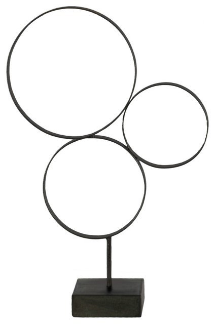 Metal Vertical 3-Rings Abstract Sculpture on Rectangular Base, Gunmetal ...