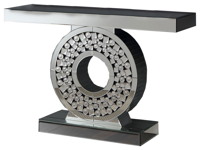 Coffee Table with Circular Centre Base and Accent Inlays, Silver and ...