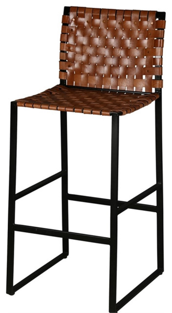 Porter Designs Veracruz Basket-Woven Leather Bar Stool - Brown ...