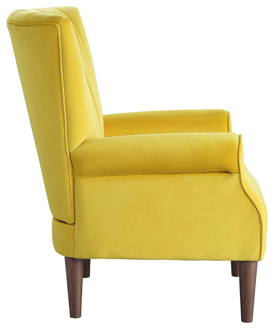 Traditional Yellow Velvet Accent Chair with Tapered Legs and Channel ...