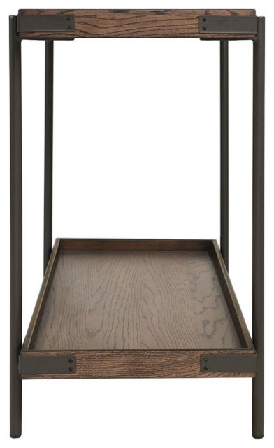 Rustic Console Table, Sleek Metal Legs With Tray Tabletop & Shelf ...