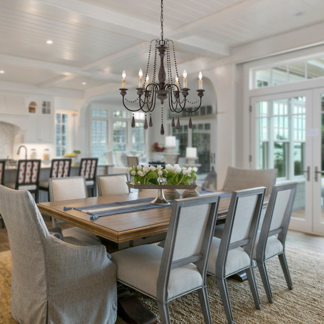 6-Light Slate Wood and Black Chandelier With Wooden Beads Hanging ...