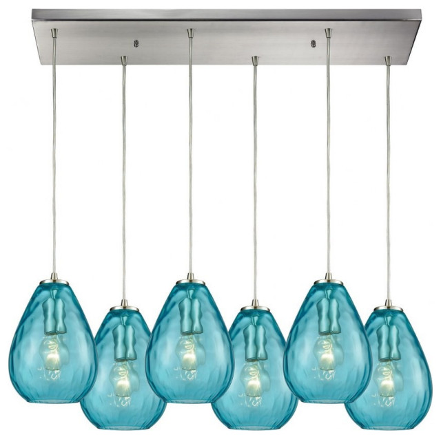 Six Light Rectangular Pendant-Aqua Water Glass Color - Pendants ...