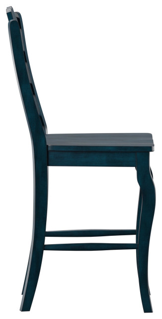 Set of 2 Counter Stool, Wooden Seat With Unique Wavy Ladder Back ...