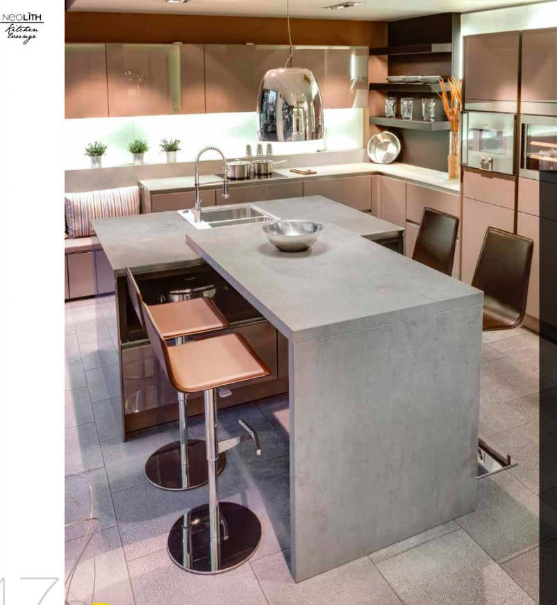 Neolith Kitchen unit with stand off Breakfast table in Beton - Sydney ...