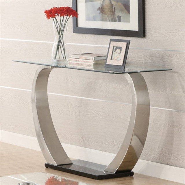 Coaster Contemporary Rectangular Glass Top Sofa Table in Silver ...