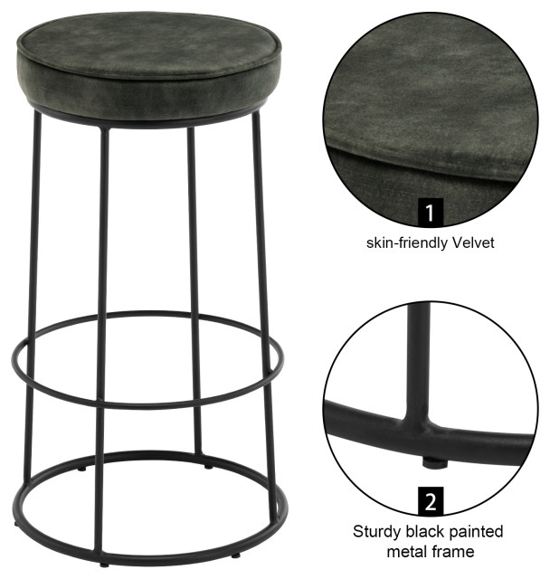 Set of 2 Round Circular Base Thick Velvet Bar Stools - Industrial - Bar ...