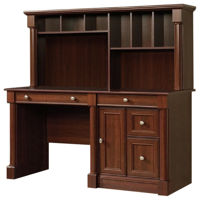 Pemberly Row Contemporary Wood Computer Desk with Hutch in Cherry ...
