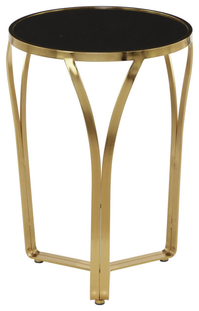 Modern Side Table, Y-Shaped Golden Metal Base With Sculpted Black ...