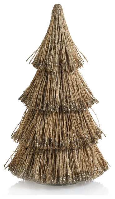 All Natural Abaca Rope Decorative Tree With Champagne Glitter Trim, 12 ...