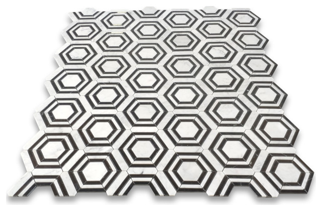 Carrara White Marble Hexagon Georama Geometric Strip Tile Polished, 1 ...