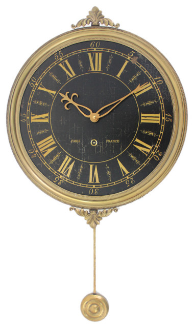 Classic Clock Wall Decor with Pendulum and Spade Needles, Yellow and ...