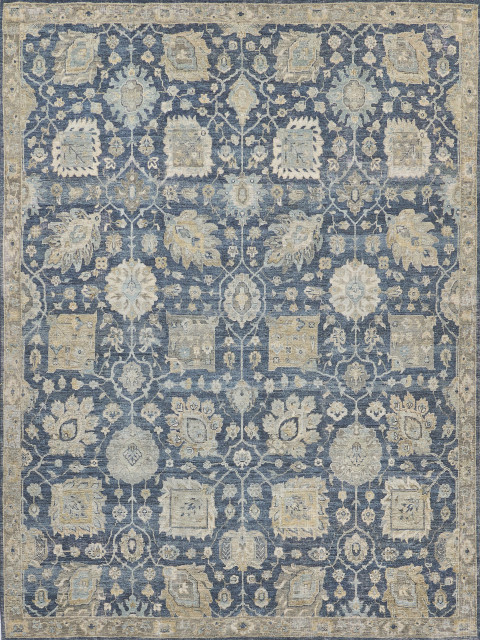 Heirloom Hand-Knotted Wool Blue Area Rug, 14'x18' - Contemporary - Area ...