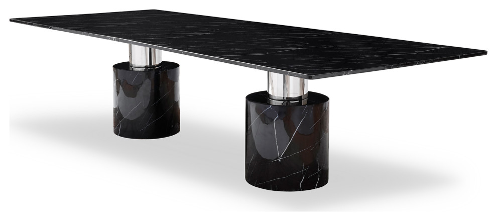 Geneva Extra Large Dining Table, Black Marble Glossy Top - Contemporary ...