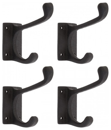 4 Wrought Iron Black Double Hooks 4 inches - Traditional - Wall Hooks ...