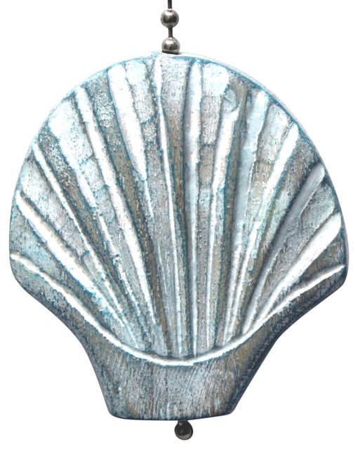 Aqua Scallop Shell Hand Carved Wood Ceiling Fan Light Pull - Beach ...