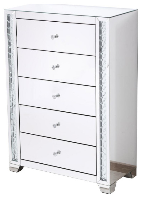 34" Clear Crystal Mirrored Five Drawer Cabinet - Contemporary ...