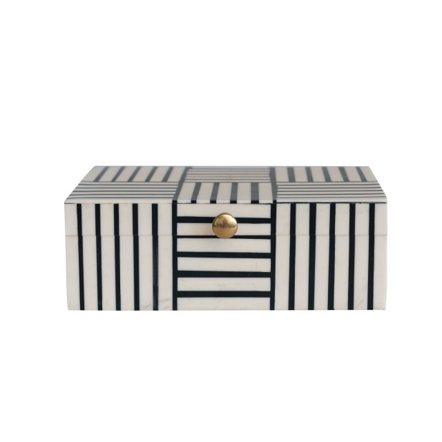 Modern Resin Box with Striped Block Pattern and Gold Clasp, Black and ...