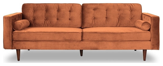 Kearney Mid-Century Modern Tufted Tight Back Velvet Upholstered Sofa in ...