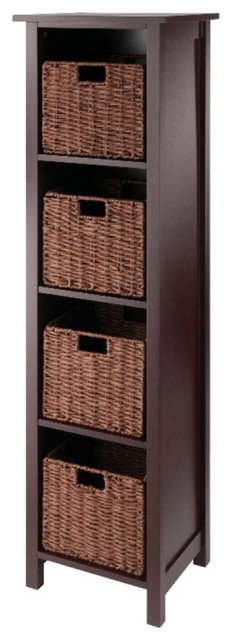 Winsome Milan 5-Piece Solid Wood Storage Shelf with 4 Foldable Baskets ...